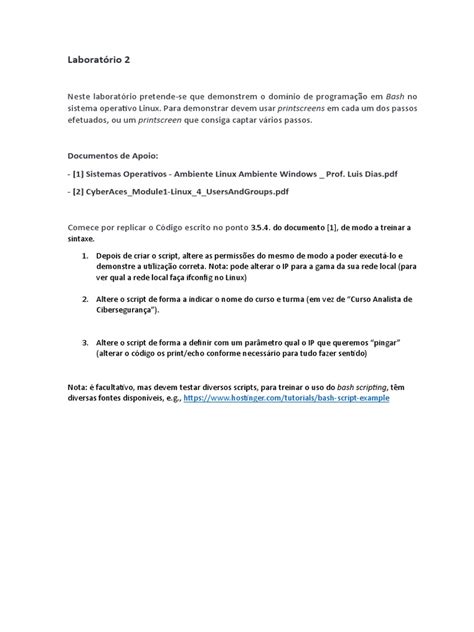 Laboratório 2 Bash Script Linux Pdf