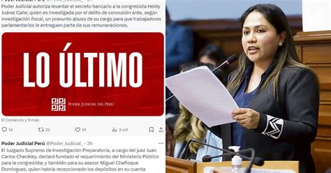 Caso ‘mochasueldos Poder Judicial Autoriza Levantar El Secreto Bancario A La Congresista Heydi