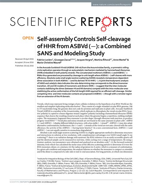 Pdf Self Assembly Controls Self Cleavage Of Hhr From Asbvd − A