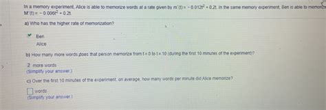 solved in a memory experiment alice is able to memorize