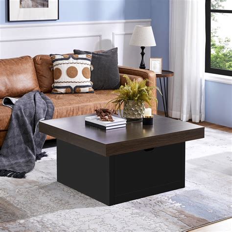 Ebern Designs Table basse carrée avec 2 tiroirs de rangement Tresvon
