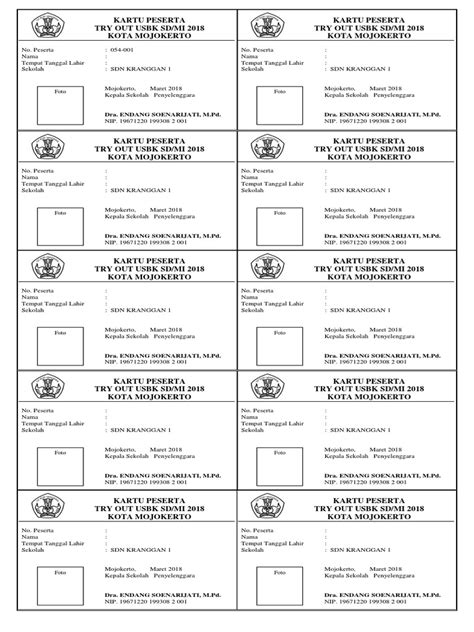 Contoh Kartu Peserta Ujian Sekolah Pdf