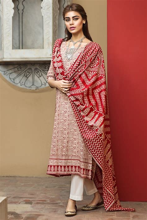 Khaadi L17103 B Red Lawn 2017 Vol 1 Unstitched Fashion