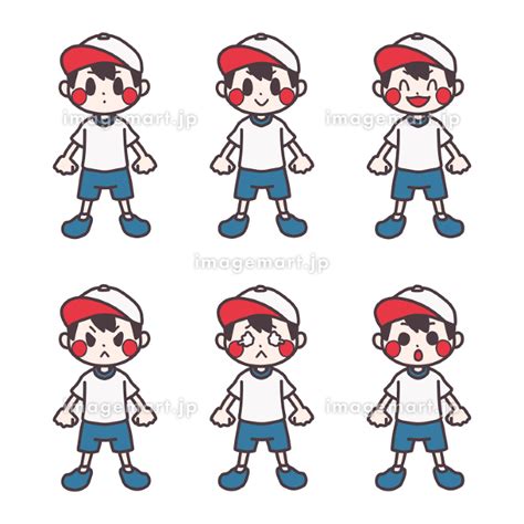 いろいろな表情の体操服を着た男の子のカラーイラストセット 白組 [227957915] イメージマート