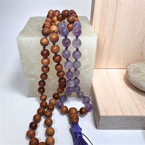 Genuine Amethyst And Sandalwood Mala February Birthstone One Zero