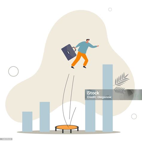 비즈니스 도전 수익 반등 및 경제 위기로부터의 회복 또는 수익 및 이익 성장은 바닥 개념에서 점프합니다flat 벡터 삽화 개선에 대한 스톡 벡터 아트 및 기타 이미지