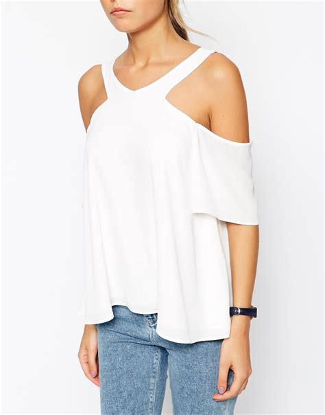 Asos V Front Cold Shoulder Top In White Lyst