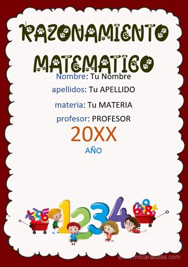 Caratula y Portada de Razonamiento Matemático en Word 4 Caratulas