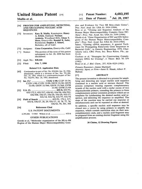 Pcr Patent 1986 Pdf Macromolecules Chemical Substances