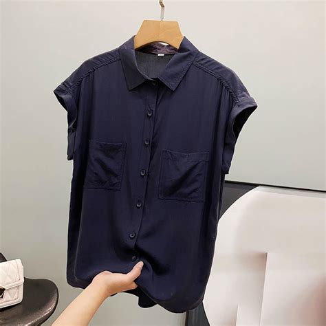 เสื้อแขนกุดกระเป๋าหลวม เสื้อเชิ้ตแขนสั้นผู้หญิงใหม่อ่อนโยน เสื้อฤดูร้อนของผู้หญิง หวาน อ่อนเยาว์