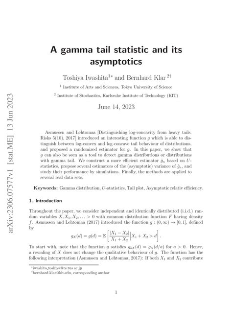 A Gamma Tail Statistic And Its Asymptotics Deepai