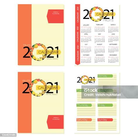 과일 달력 2021 계획 설정 주간 계획 캘린더 주최자를 위한 커버 디자인 2021년에 대한 스톡 벡터 아트 및 기타 이미지