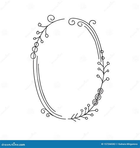 Hand Drawn Ellipse Floral Doodle Frame Illustration Stock Vector