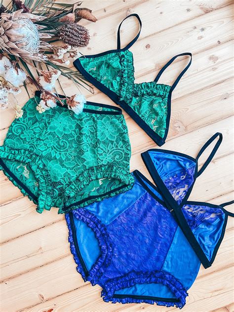 Blue Ruffle Lingerie Set Pinup Lingerie Ruffle High Waisted Etsy