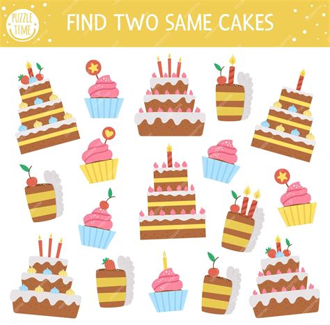 Premium Vector Find Two Same Cakes Holiday Matching Activity For