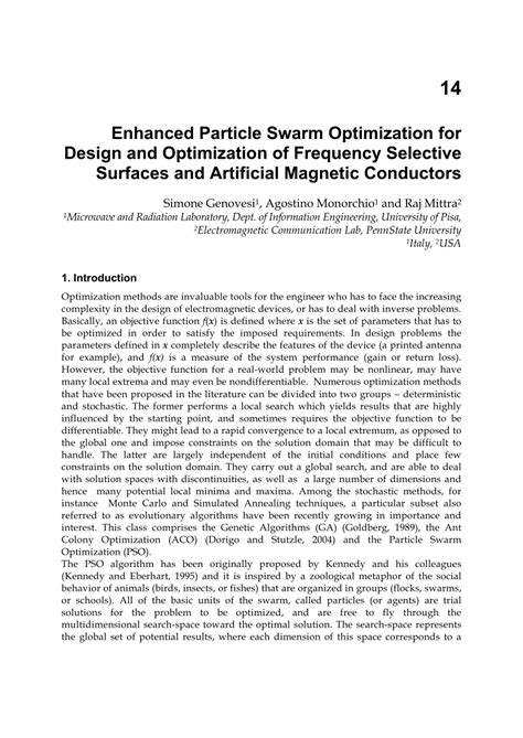Pdf Enhanced Particle Swarm Optimization For Design And Optimization