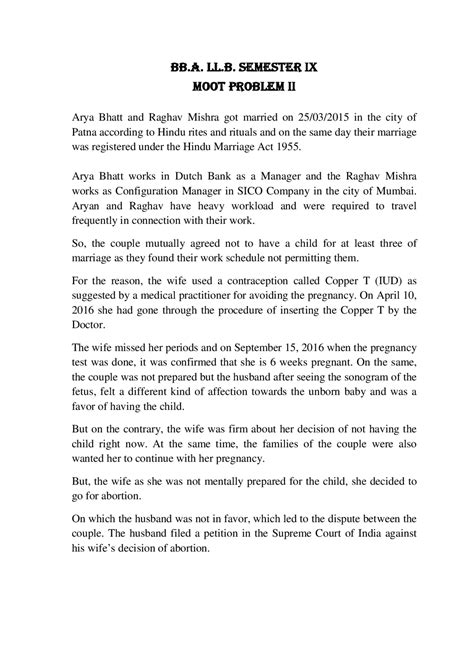 Moot Court Problem On Abpoortion Law In India Summaries Legal And