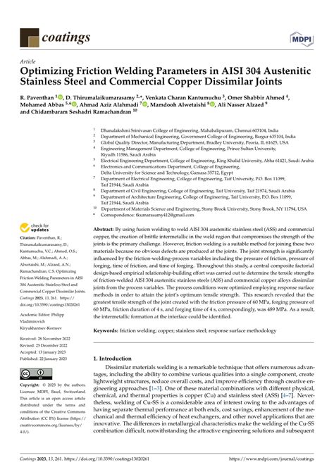 Pdf Optimizing Friction Welding Parameters In Aisi 304 Austenitic Stainless Steel And