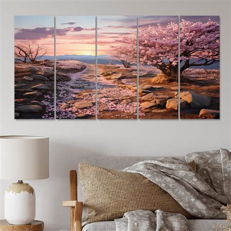 Winston Porter Pink And Blue Cherry Blossom Iii On Canvas 5 Pieces