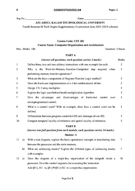 Cst202 Qp 3 Previous Year Questions 02000cst Page 1 Of 2 Course
