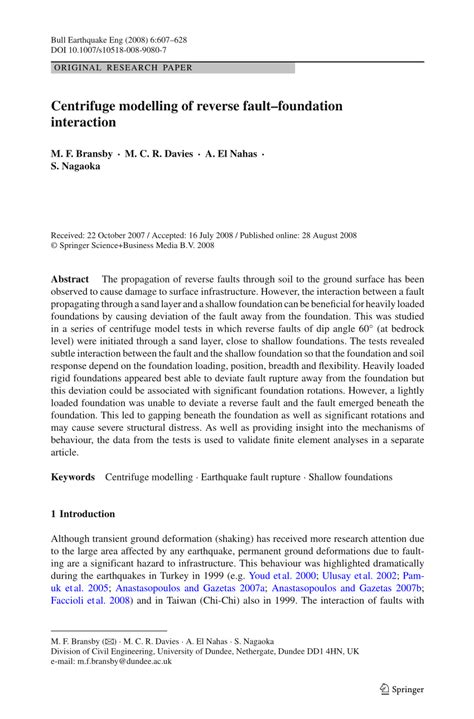 Pdf Centrifuge Modelling Of Reverse Faultfoundation Interaction