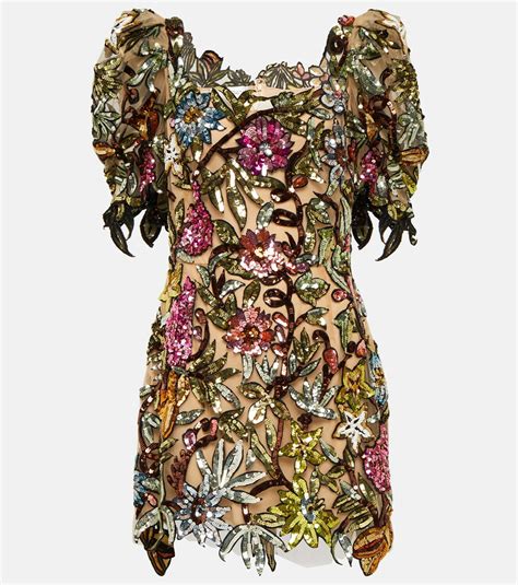 Oscar De La Renta Floral Sequined Minidress Oscar De La Renta