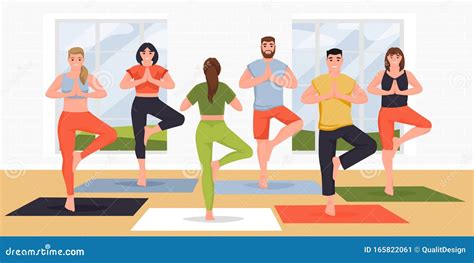 Yoga Class With Trainer Helping And Correcting Member Of The Fitness