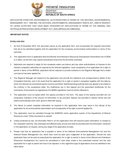 Fillable Online Appendix A Environmental Authorisation Application Form Fax Email Print Pdffiller