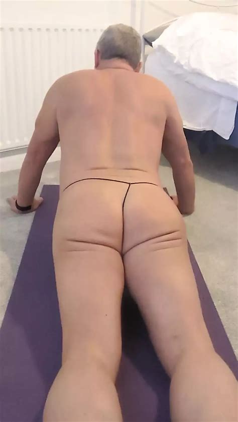 Stretching In A Tiny G String And Socks British Gay Lingerie Porn