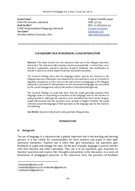 Pdf Classroom Talk In Bilingual Class Interaction