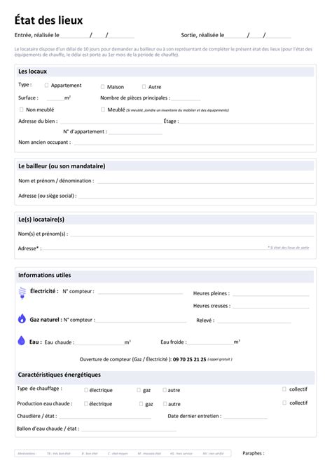 Modèle gratuit d un état des lieux entrée et sortie