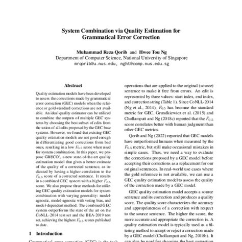 System Combination Via Quality Estimation For Grammatical Error