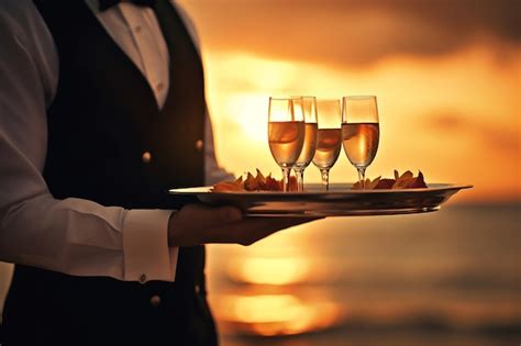 Premium AI Image Generative AI Waiter Serving Champagne To Customer
