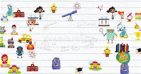 Digital Animation Of Multiple School Concept Icons And Mathematical Equations On White Lined