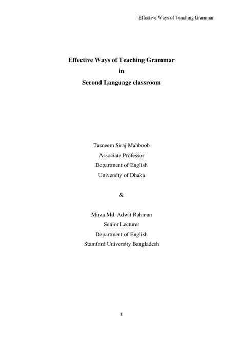 Pdf Effective Ways Of Teaching Grammar In Second Language Classroom
