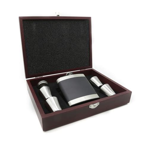 Premium Mahogany Hip Flask Box Set James Butler Flasks