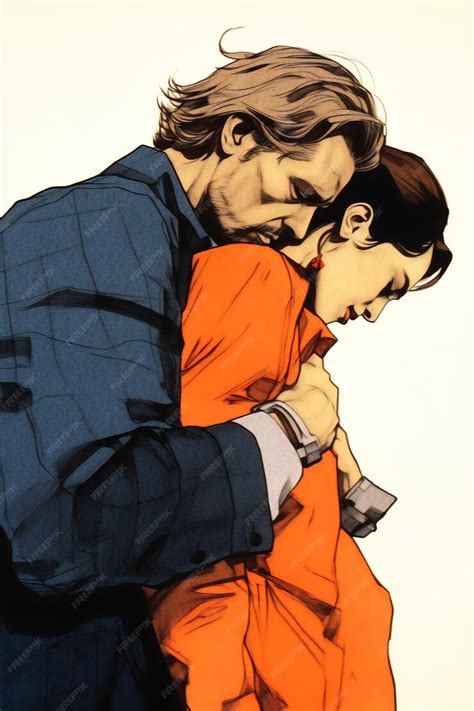 Premium Ai Image Man Woman Hugging Drawing Cover Grey Hair Standing