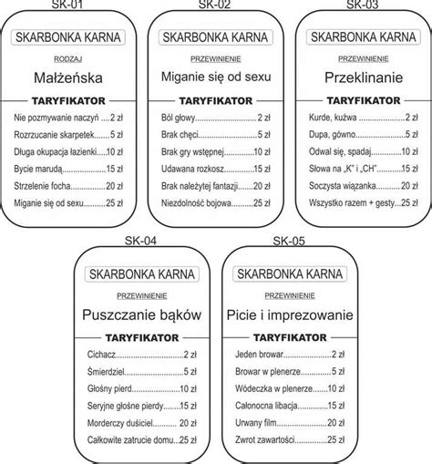 Skarbonka Karna Taryfikator
