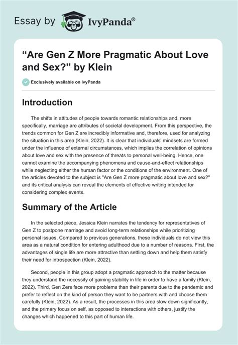 Are Gen Z More Pragmatic About Love And Sex 862 Words Essay Example