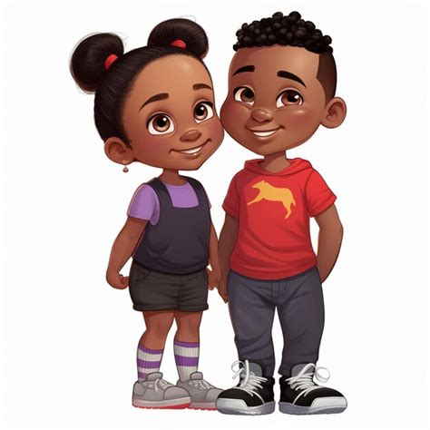 Ilustração De Desenho Animado De Um Menino E Uma Menina De Pé Um Ao