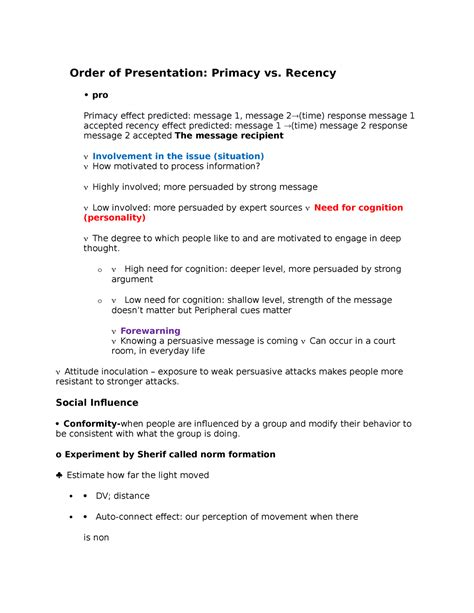 Order Of Presentation Psyc Order Of Presentation Primacy Vs