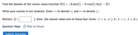 Solved Find The Domain Of The Vector Value Function