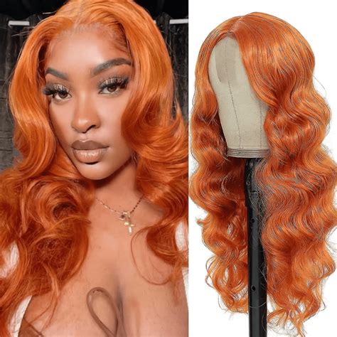 Lei Song 24 Orange Lace Front Wig Body Wave Synthetic Hair Wigs Long