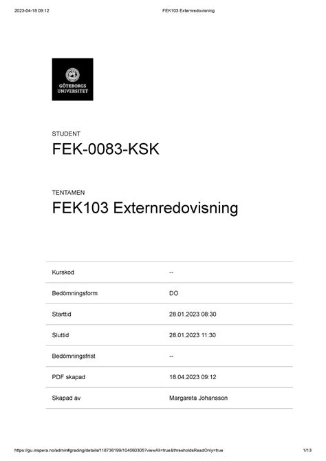Omtentamen Del 2 23 01 28 Kurskod Bedömningsform Do Starttid 28 01 08 Sluttid 28 01 11