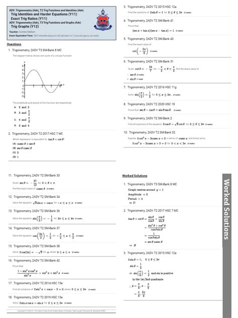 Trig Identities Equations And Graphs Hsc Revision Pdf Trigonometry Trigonometric Functions