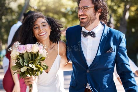 Wedding Happy Couple And Walking Outdoor For Marriage Celebration