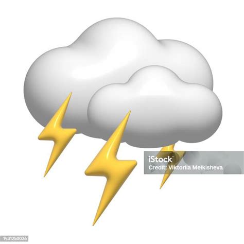 번개 하얀 구름 아이콘으로 3d 뇌우 흰색 배경에 고립 된 3d 폭풍우 날씨 요소 기후 개념 부드러운 면화 만화 푹신한 구름 플라스틱 모양 그림을 렌더링합니다 0명에 대한