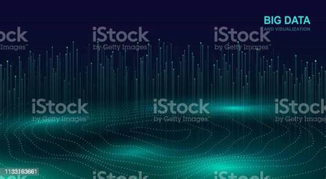 빅 데이터 시각화 데이터 흐름의 미래 우주 설계 흐르는 입자와 추상적인 디지털 배경입니다 선으로 프랙탈 요소를 빛나는 빅데이터에