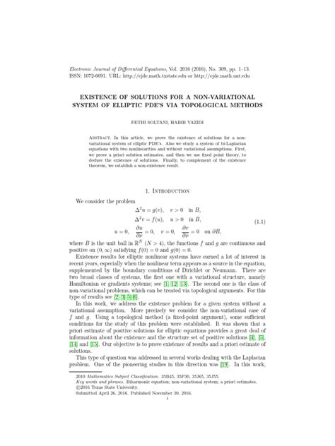 Existence Of Solutions For A Non Variational Syste Pdf Partial Differential Equation