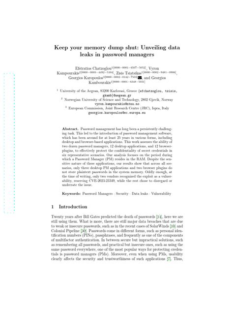 Keep Your Memory Dump Shut Unveiling Data Leaks In Password Managers Pdf Password